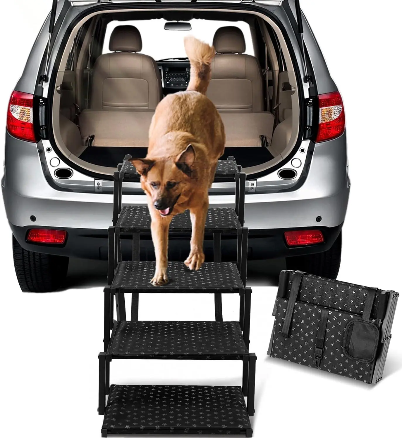 RoadPaws Foldable Dog Car Ramp - Portable Pet Steps for Large Dogs, Non ...