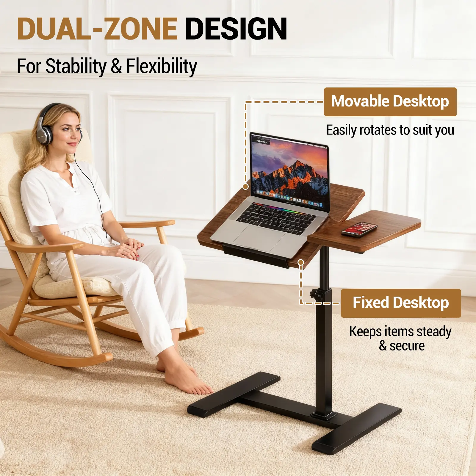 Gaomon-Bedside Table, Split Top Tilt Overbed, Height Adjustable Mobile ...