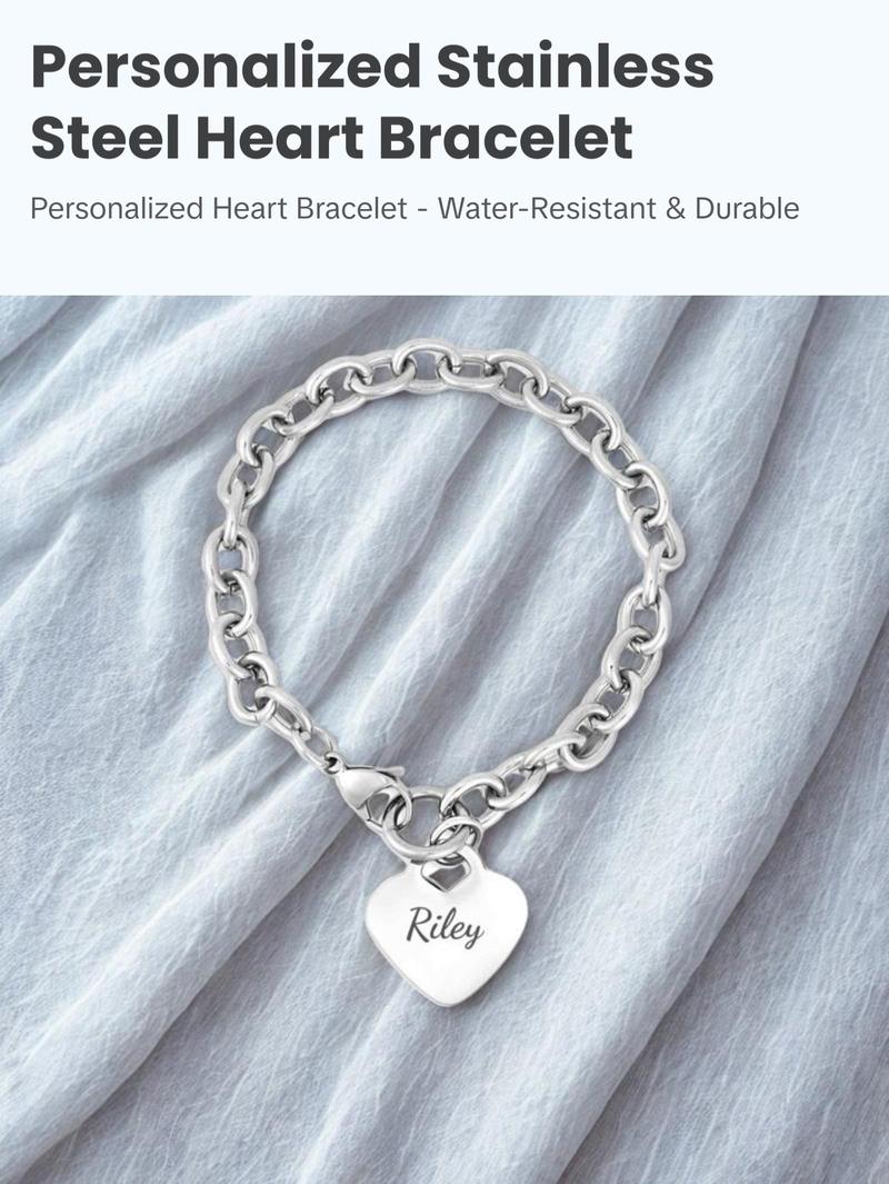Personalized Stainless Steel Heart Bracelet 316L Surgical Grade Water ...