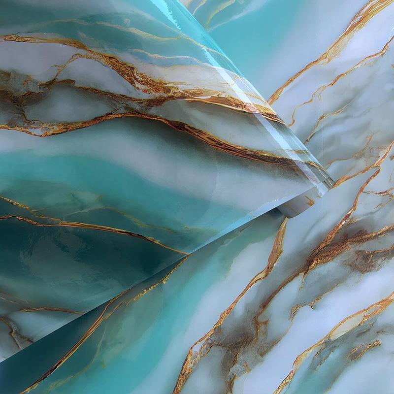 Marble Pattern Self-adhesive Wallpaper, Glossy Contact Paper, Oil-proof ...