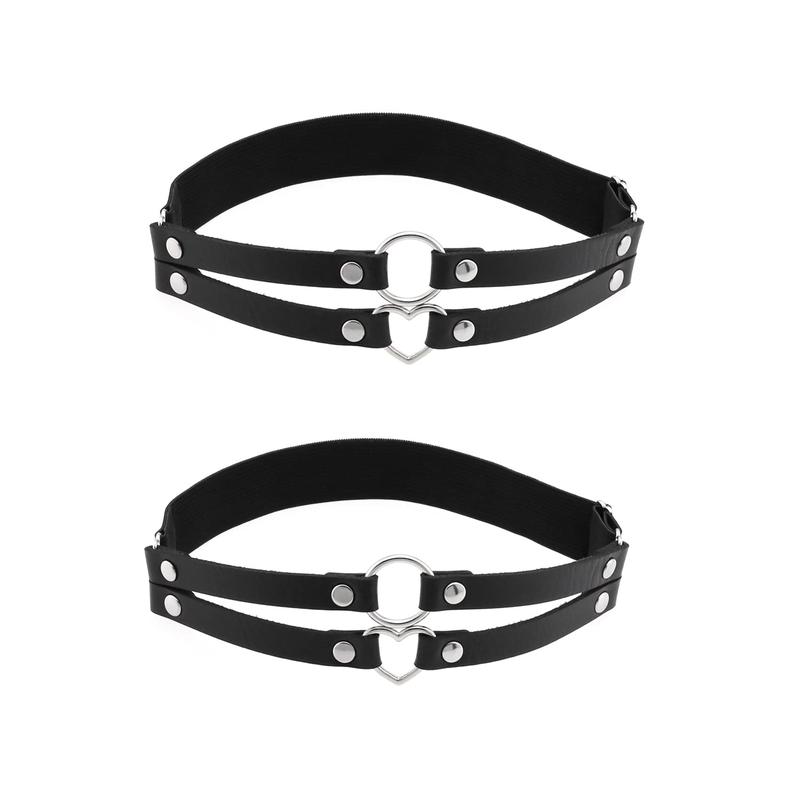2pcs Adjustable Leg Garter With O-ring And Heart Design Elastic Thigh ...