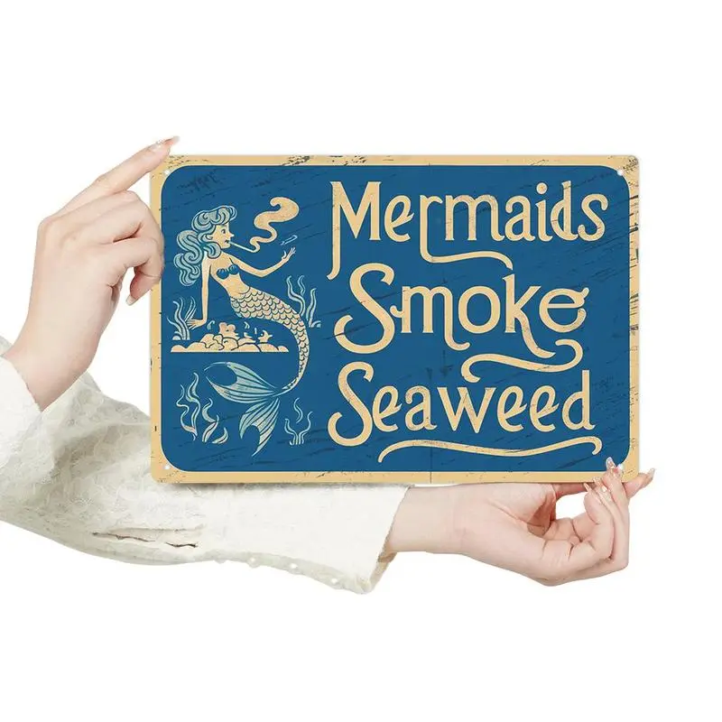 Vintage Mermaid Letter Pattern Metal Sign, 1 Count Retro Decorative ...