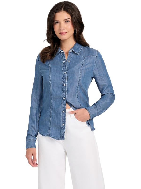 GUESS Female Classic Denim Western Shirt - TikTok Shop