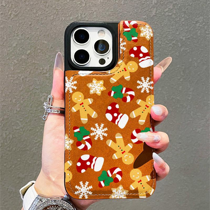 A Christmas-themed patterned cardholder phone case compatible with ...