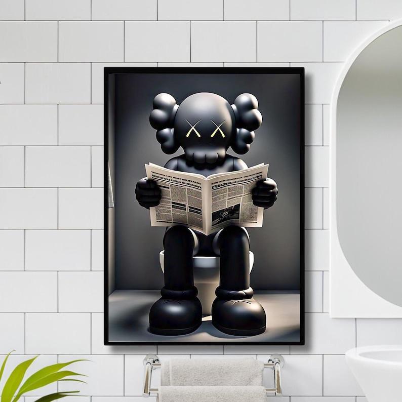 Kaws Sitting on Toilet Reading Newspaper Poster Unframed , Hypebeast ...