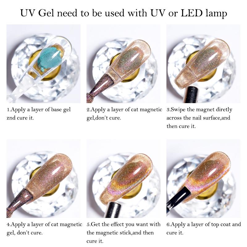 MEET ACROSS 7pcs Stellar Glow Magnetic Gel Nail Polish Set, Red Purple ...