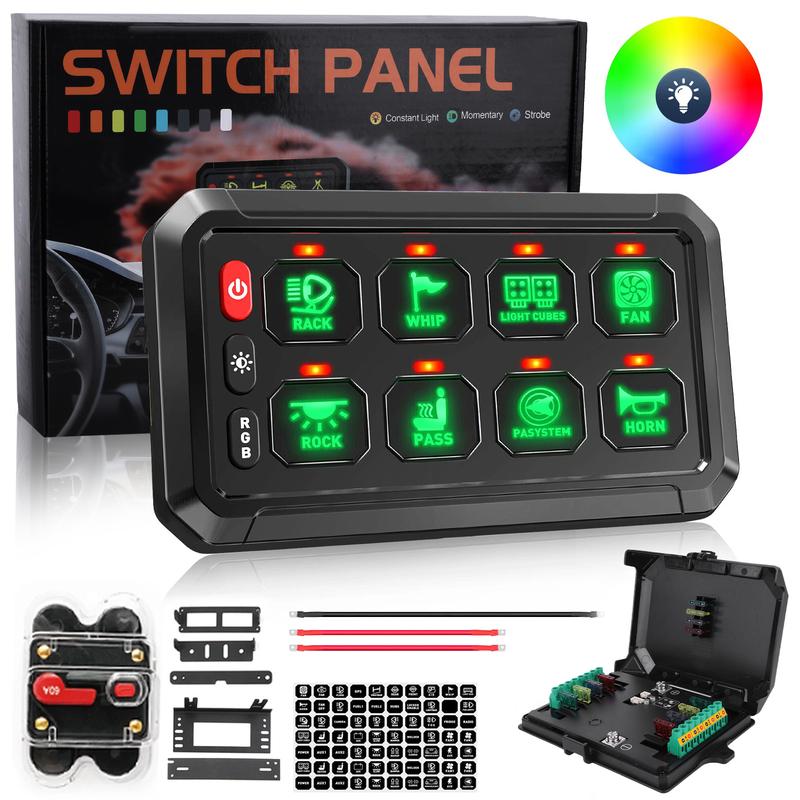 8 Gang On-Off LED Car Switch Panel 12V RGB Dimmable Switch Panel ...