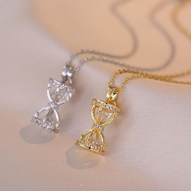 Zircon necklace micro inlaid zircon hourglass necklace pendant necklace ...