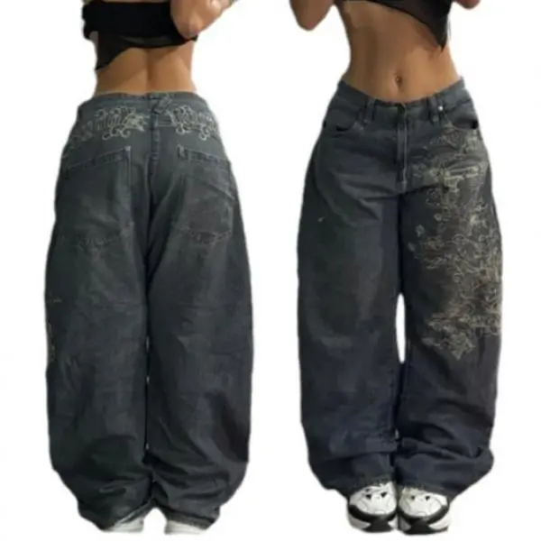 Harajuku Hip-hop Vintage Pop Gothic High Waist Wide-leg Pants Trousers ...