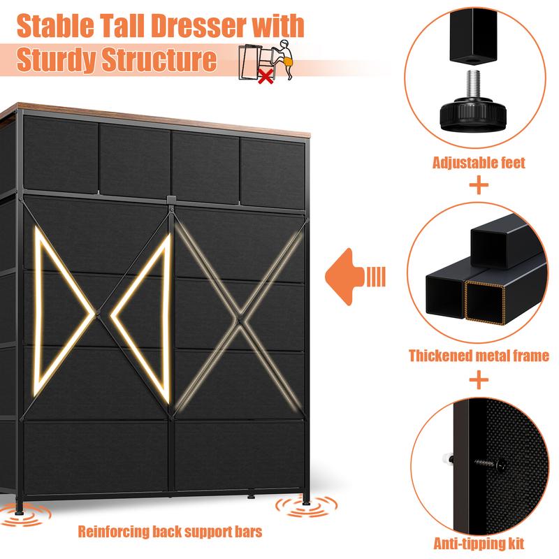 Raybee Furniture Tall Dresser with 12 Drawers, Steel Frame & Wood Top ...