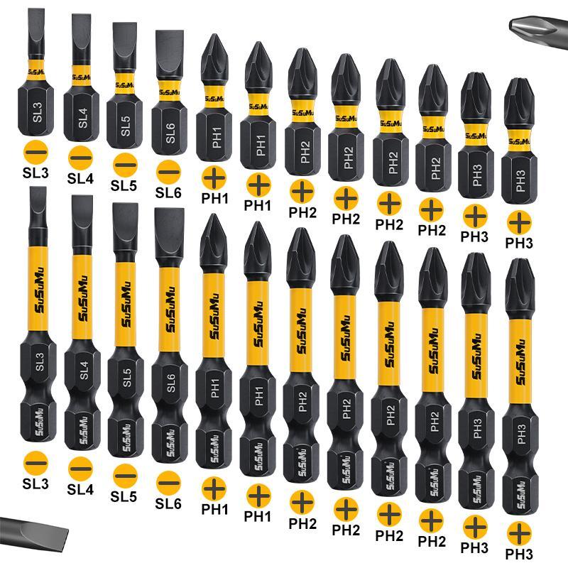 Impact Drill Bit Set, Impact Cross-head & Flat-head Bit Kit, S2 Alloy ...