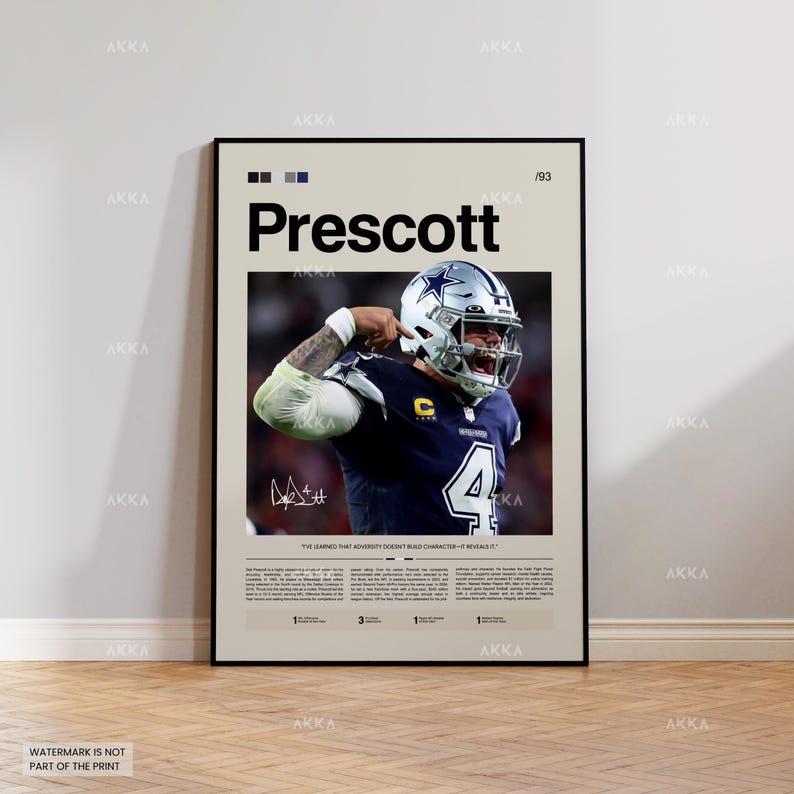 Dak Prescott Poster, Prescott Dallas Cowboys Print, Framed Prescott Art ...