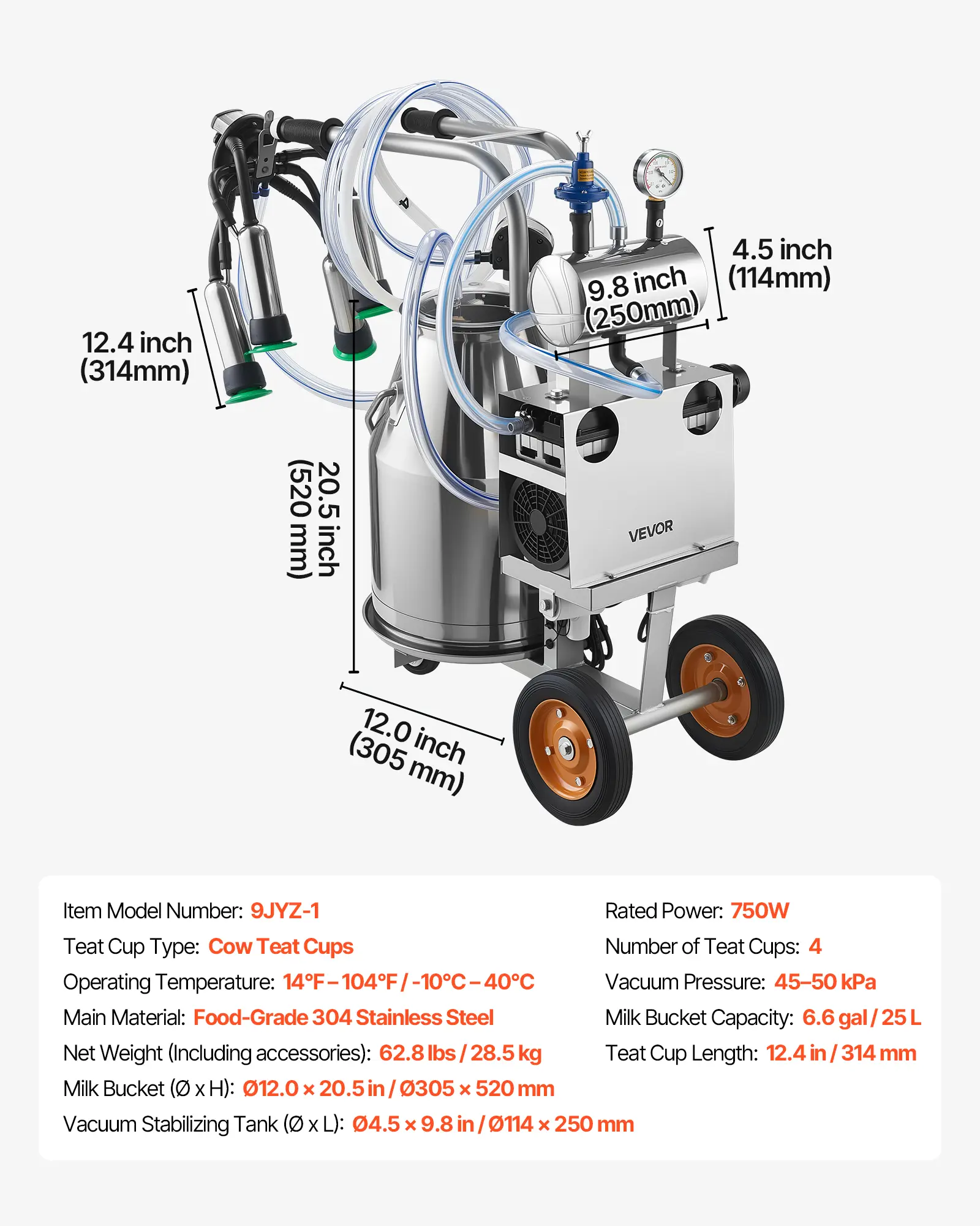 【Summervibes】VEVOR Electric Cow Milking Machine, 6.6 Gal / 25 L 304 ...