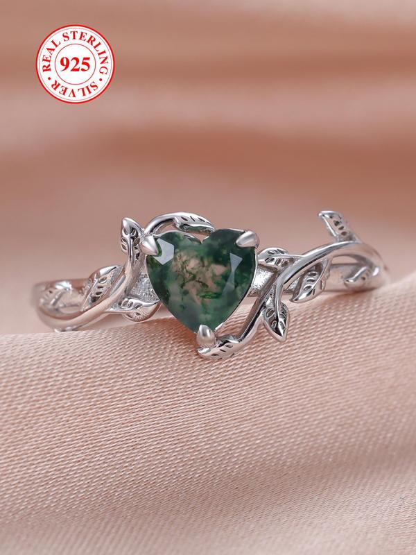 S925 Sterling Silver Heart Shaped Stone Decor Ring, Heart Design Ring ...