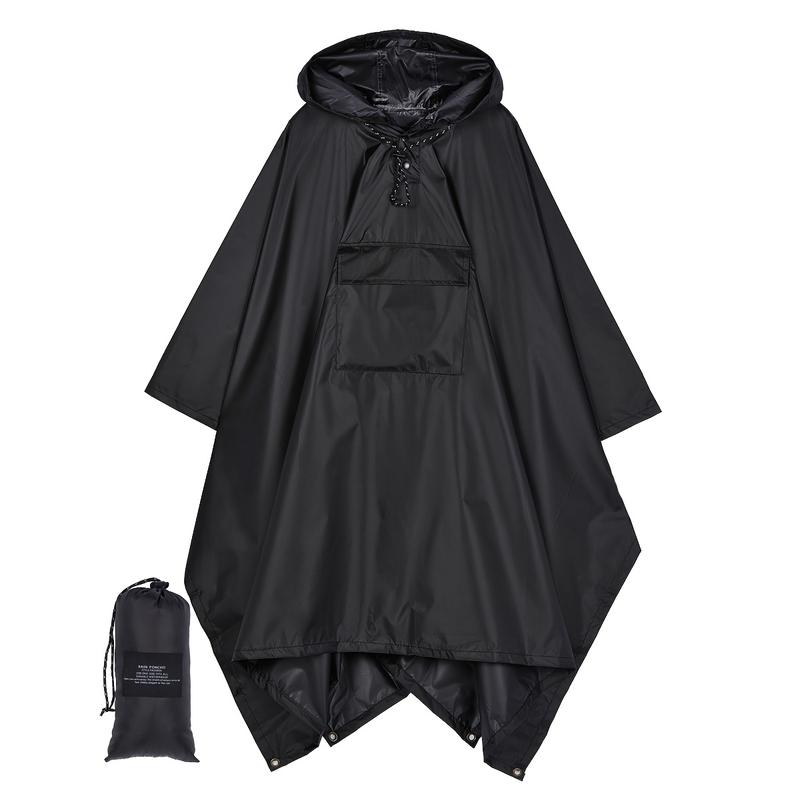 100% Polyester Solid Color Waterproof Hooded Rain Poncho - Raincoat ...