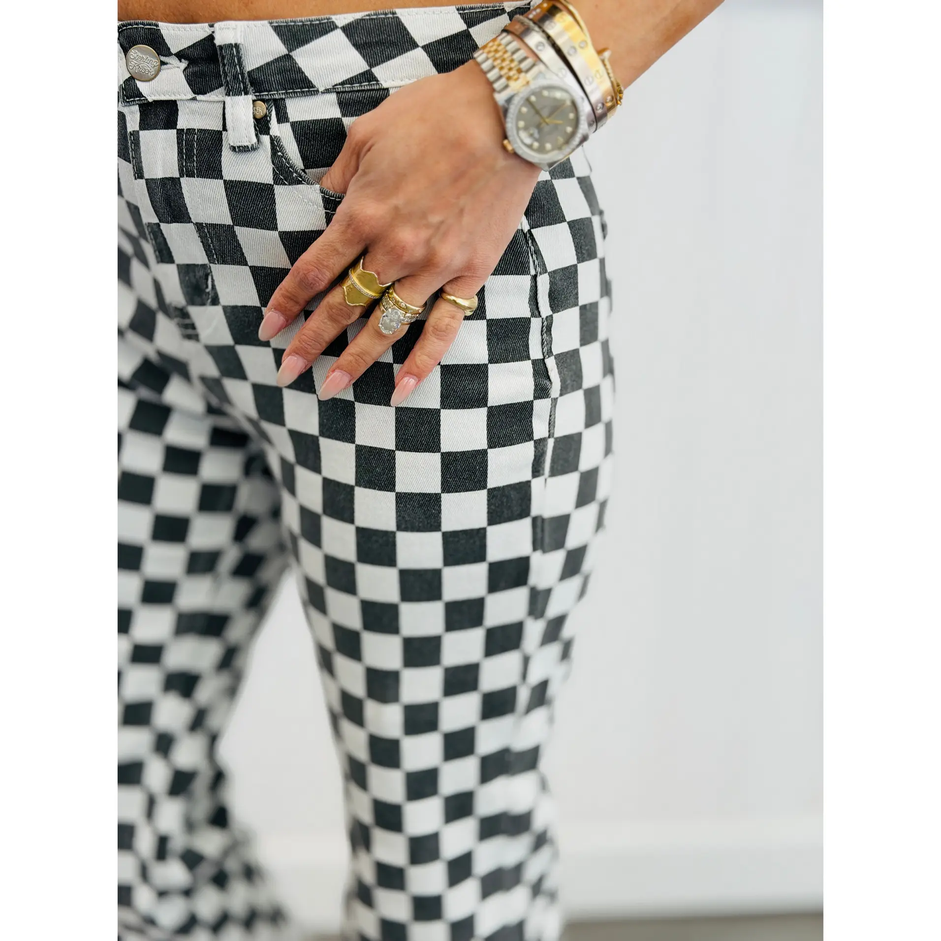 Victory Lap Checkered Jeans (Reg. and Plus) - TikTok Shop