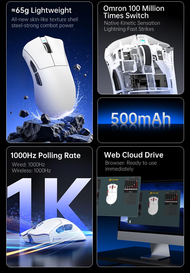 ATTACK SHARK V3 Ultra-Light Tri-Mode Gaming Mouse 1000hz Polling Rate ...