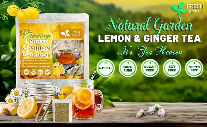 Premium 75 Lemon Ginger Tea Bags, 100% Natural Ingredients, Hand-made ...
