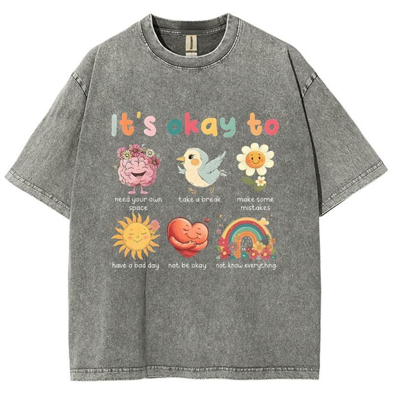 "It's Okay To" Mental Health Graphic Oversized Washed T-Shirt, Self ...