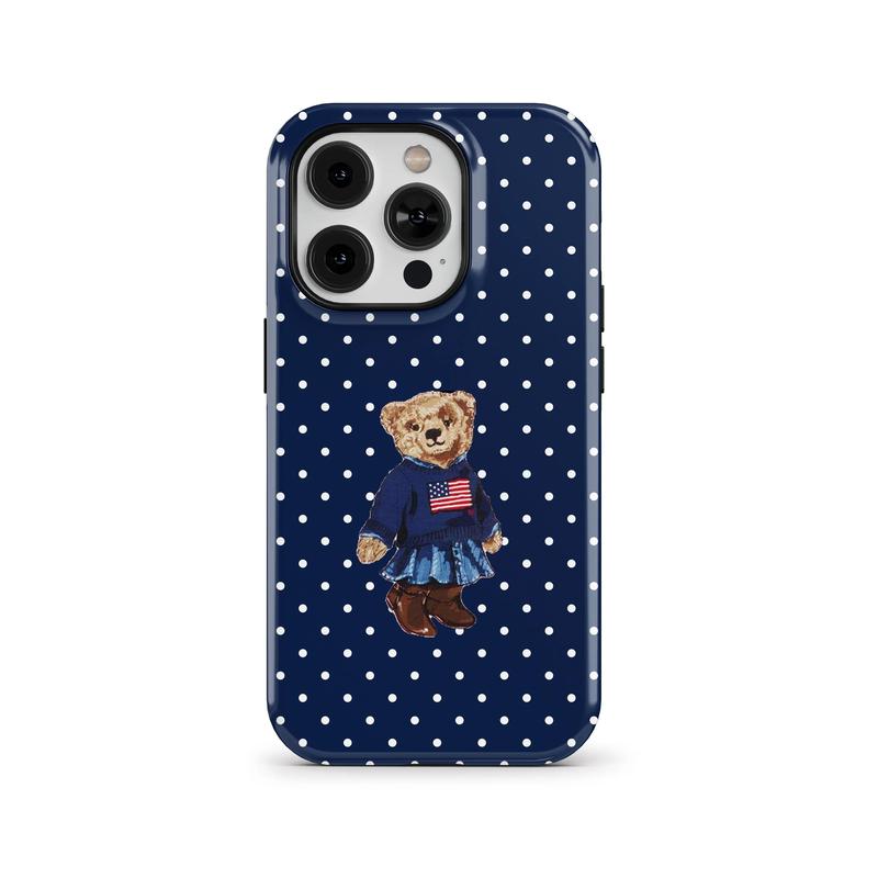 Classical Polo Bear And Navy Polka Dot Phone Case For iPhone 17 16 15 ...