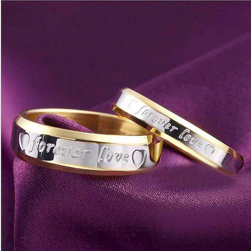 Forever LOVE titanium steel couple ring two-color wedding engagement ...