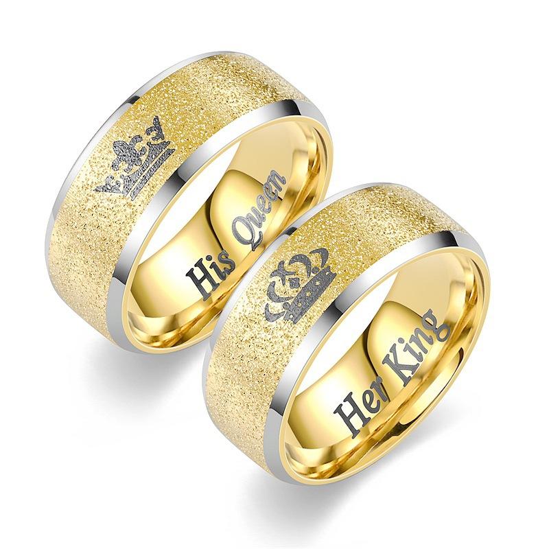Frosted Crown Couple Rings, Matching Promise Rings, His King, Her Queen ...