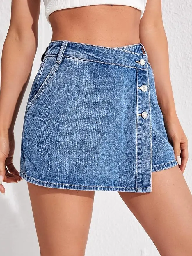 Women's Fitted Basic Flex Denim Skort - Personalized Street Style ...