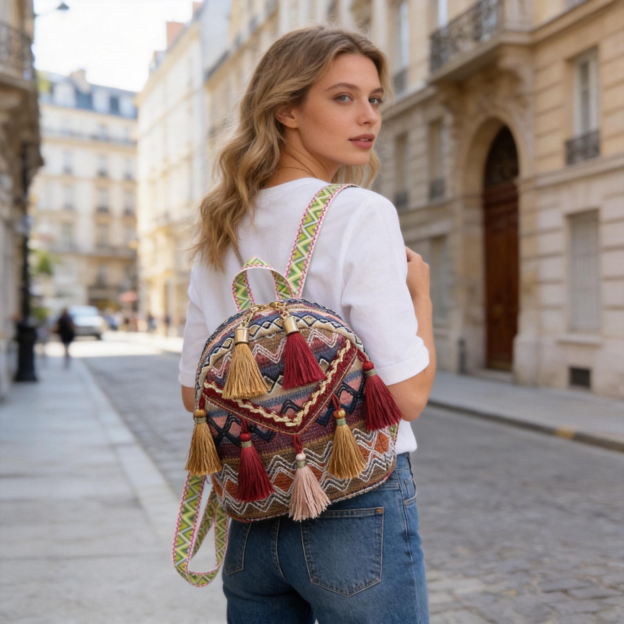 Bohemian Colorful Tassel Mini Backpack, Ethnic Style Casual Colorful ...