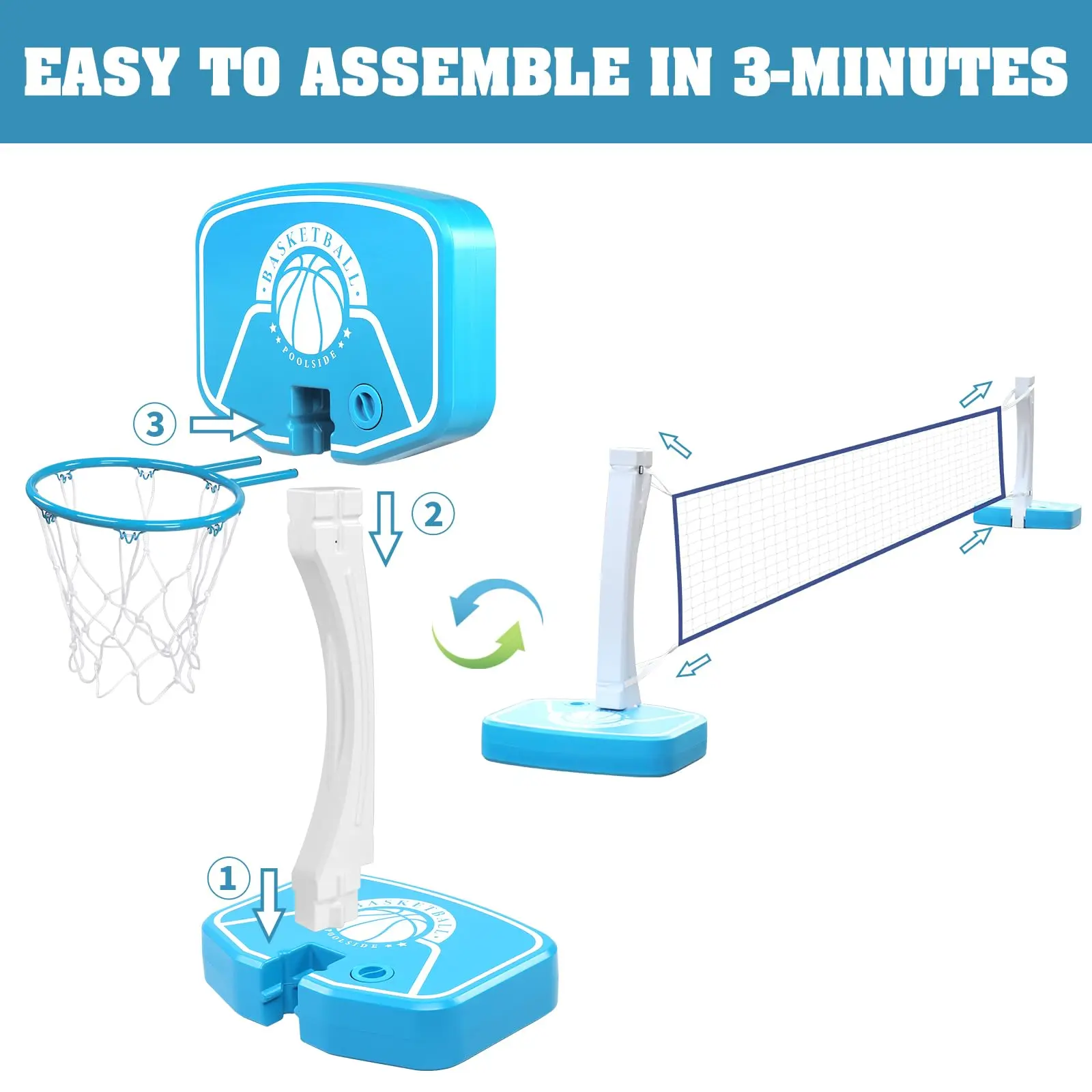 Pool Basketball Hoop or Pool Volleyball Net, 2 in 1 Stainless Steel ...