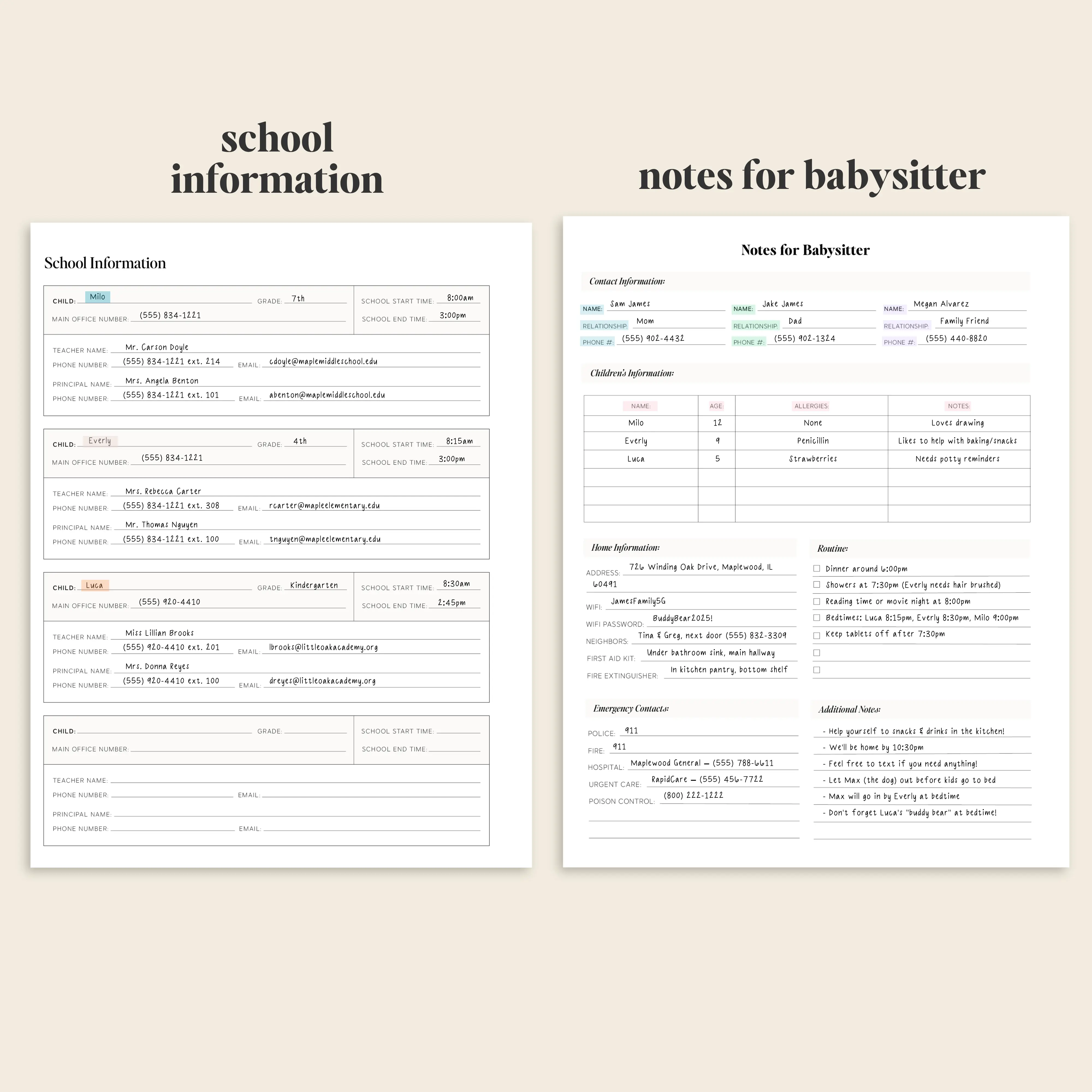 2026-2027 Weekly Mom Planner / Kid Trackers + Daily Time-Block (Aug ...
