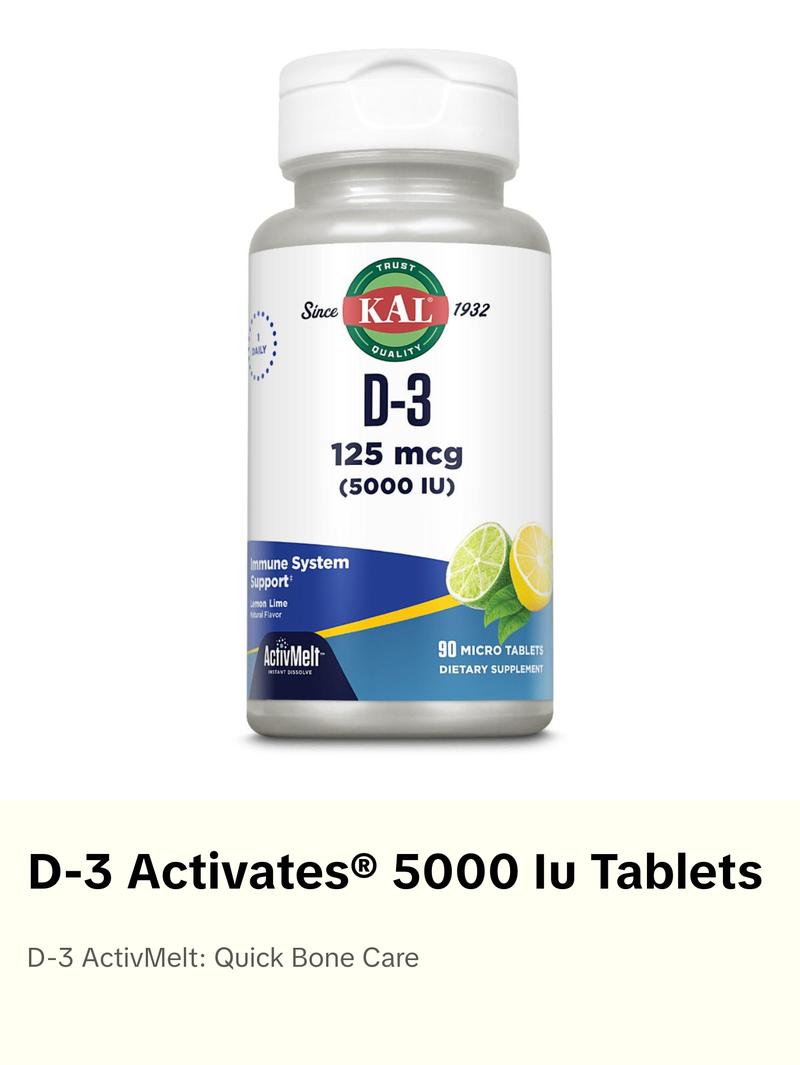 D-3 125 mcg (5000 IU) ActivMelt® Instant Dissolve Tablets Springtok ...