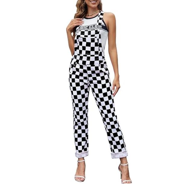 Checkered Overalls Stretch Coveralls Jean Jumpsuit Cute Denim Bibs for ...