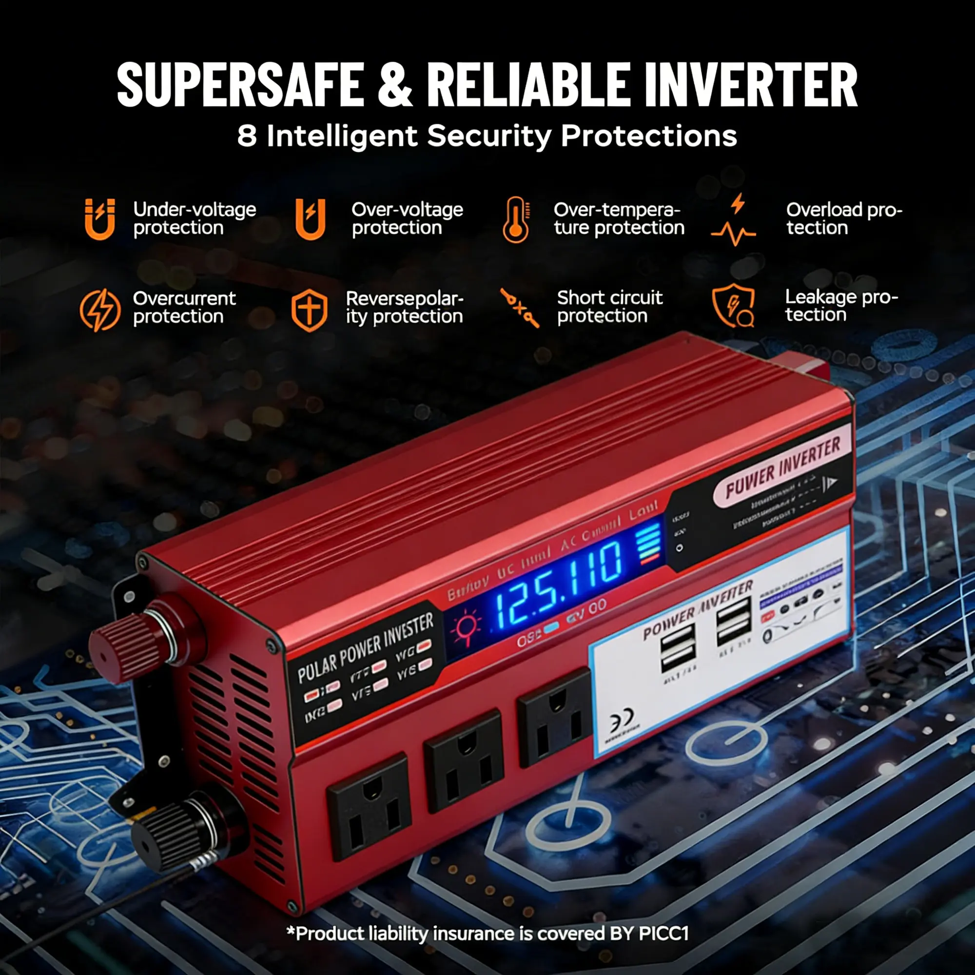 High Power 5000W Peak Car Inverter 12V DC to 110V AC Converter, 3 ...