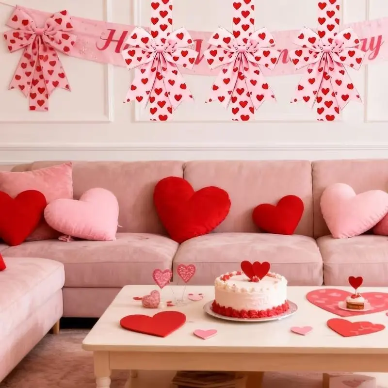 Valentine's Day Pink Heart Large Bow Decoration - 79x2.4 Inches ...