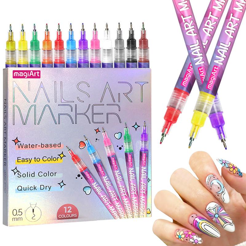 Cutics 12 Color Nail Doodle Pen for DIY Nail Art Quick Drying Acrylic ...